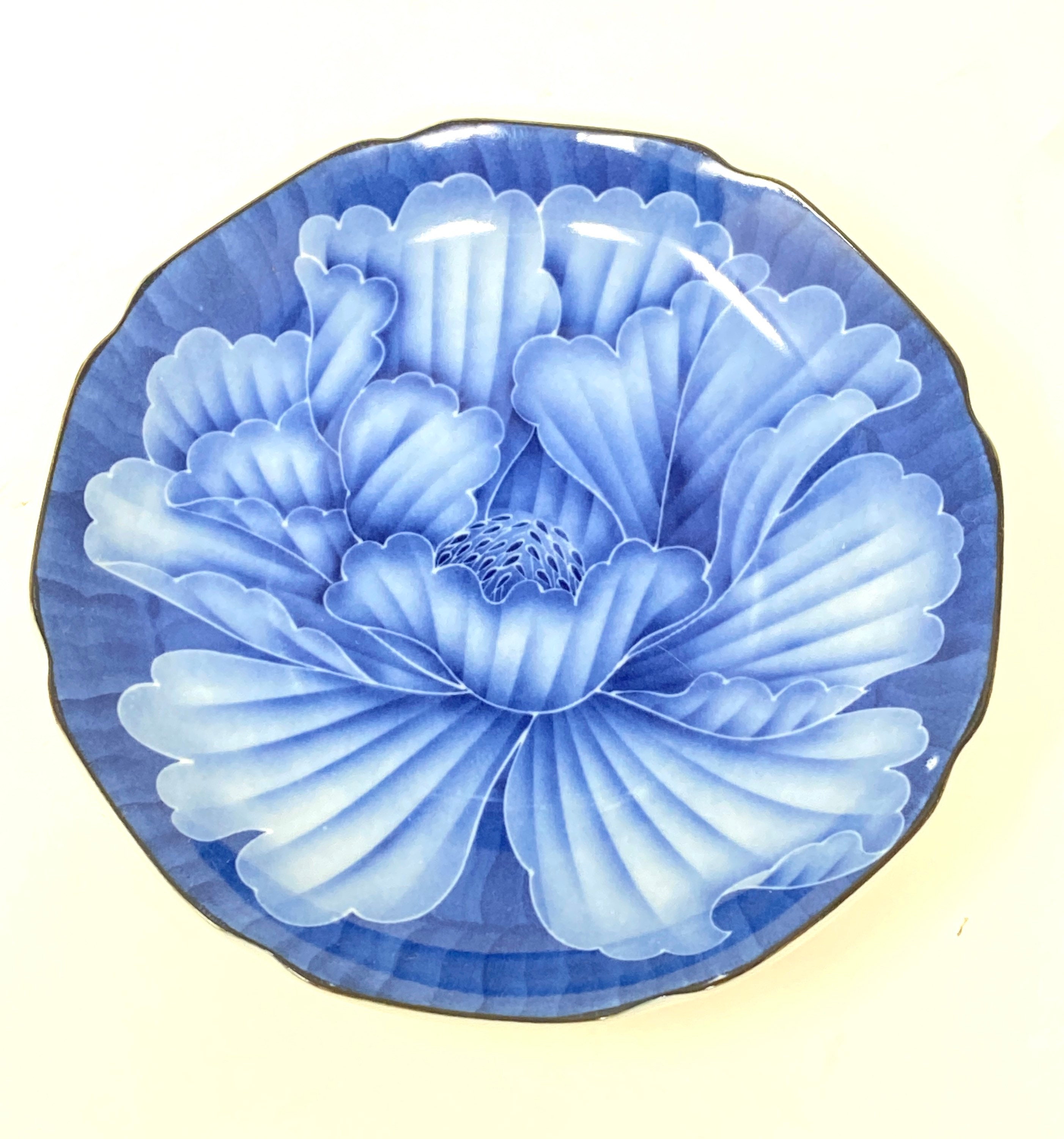 Vintage Japanese Blue Lotus Flower Decorative Plate | Etsy