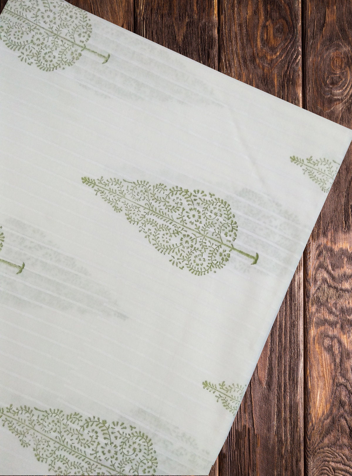 White & Light Green Leaf Block Print Cotton Fabric green Leaf - Etsy
