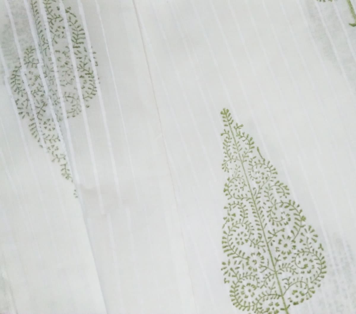 White & Light Green Leaf Block Print Cotton Fabric green Leaf - Etsy