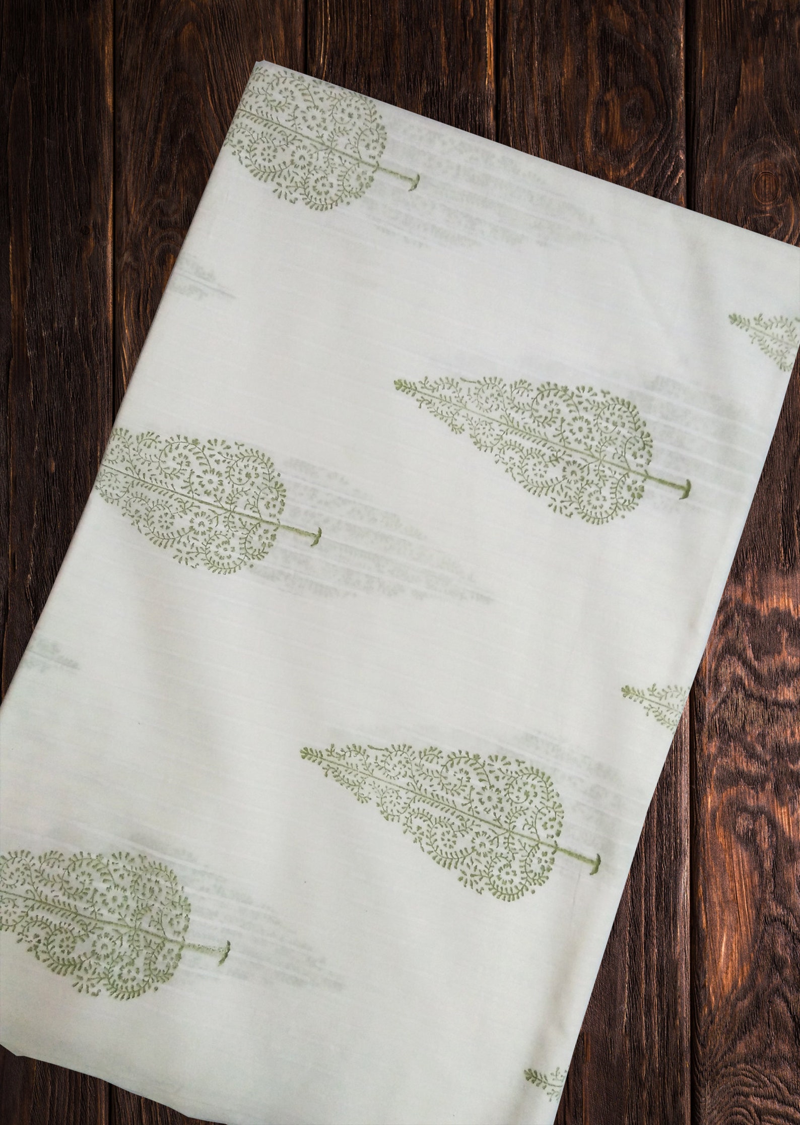 White & Light Green Leaf Block Print Cotton Fabric green Leaf - Etsy