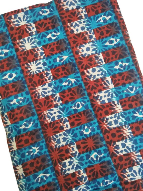 Red & Sea Green Abstract Block Print Fabric by the Yard Block | Etsy