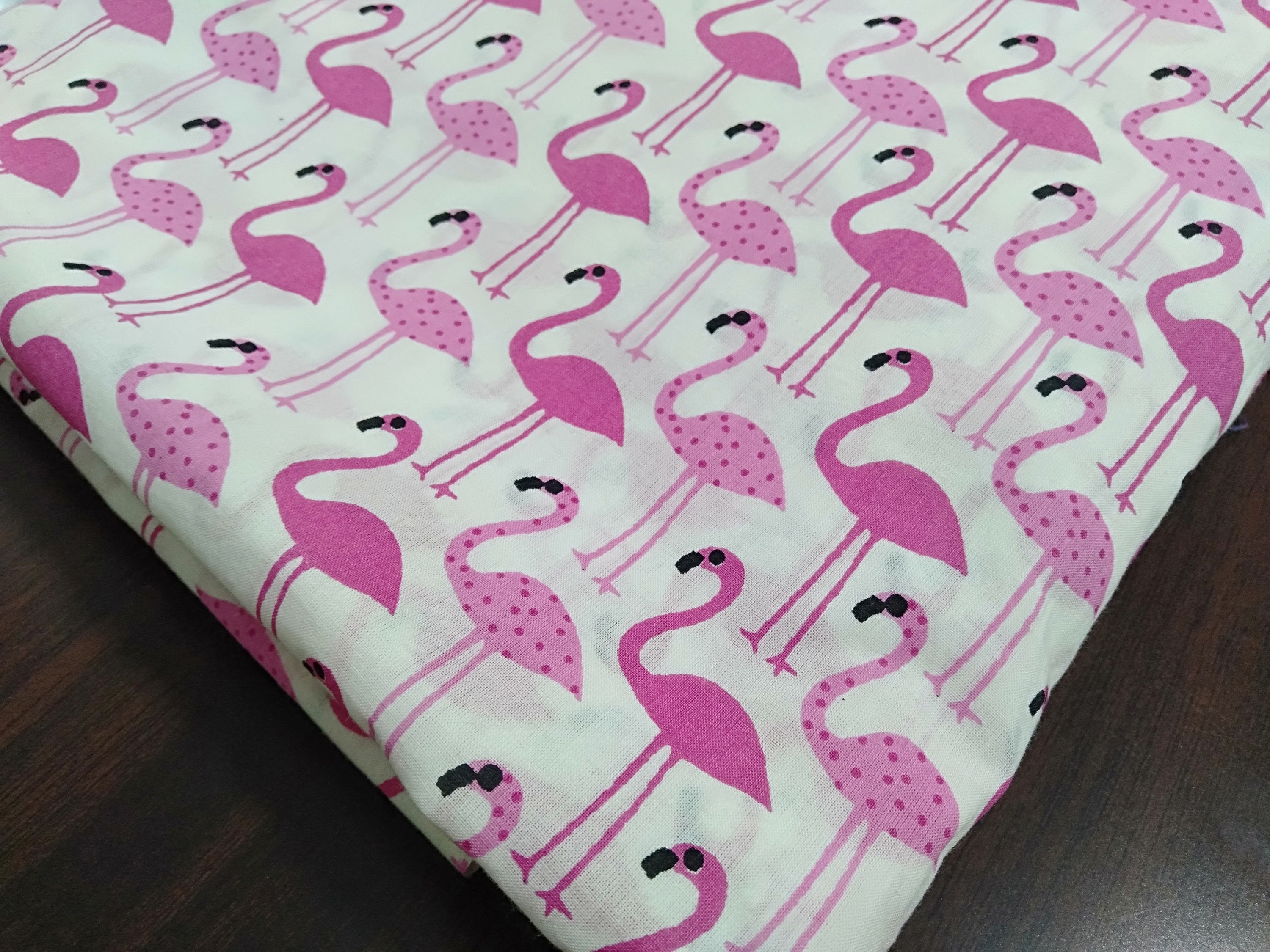 3.5 Yards Pink Flamingo Print Cotton Fabric flamingo Fabric bird Print ...