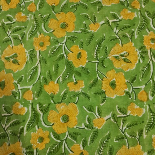 Green Floral Print Block Print Fabric Indian Cotton Fabric | Etsy