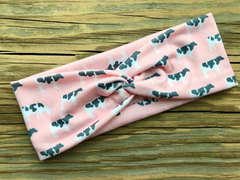 Pink Cow Turban Headband - Black and White Cows - Farm Animals - Gift ...
