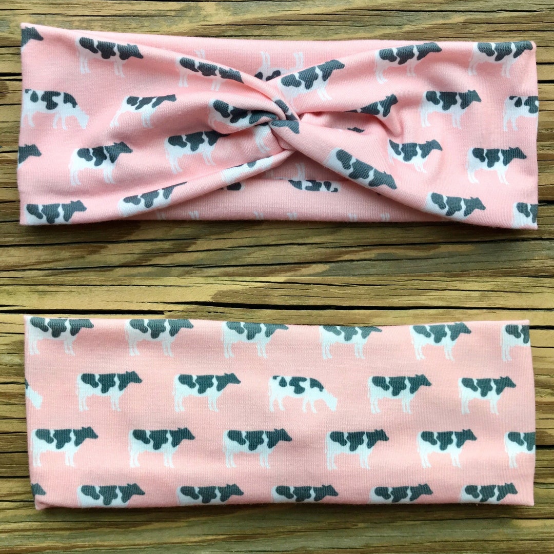 Pink Cow Turban Headband - Black and White Cows - Farm Animals - Gift ...