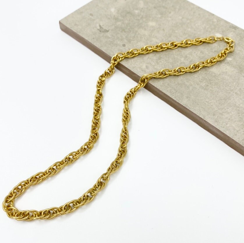 Vintage 90s Gold Tone Chain Necklace Double Link Chain Clasp Closure ...