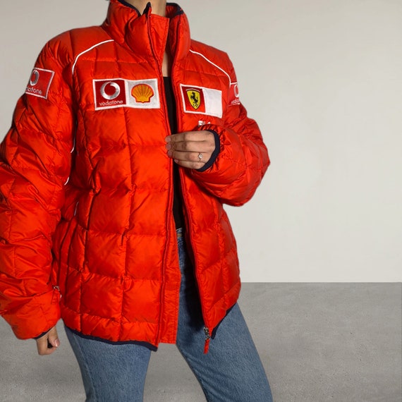 Y2K Puffer F1 Ferrari Fila Red Puffer Jacket XL Goose… - Gem