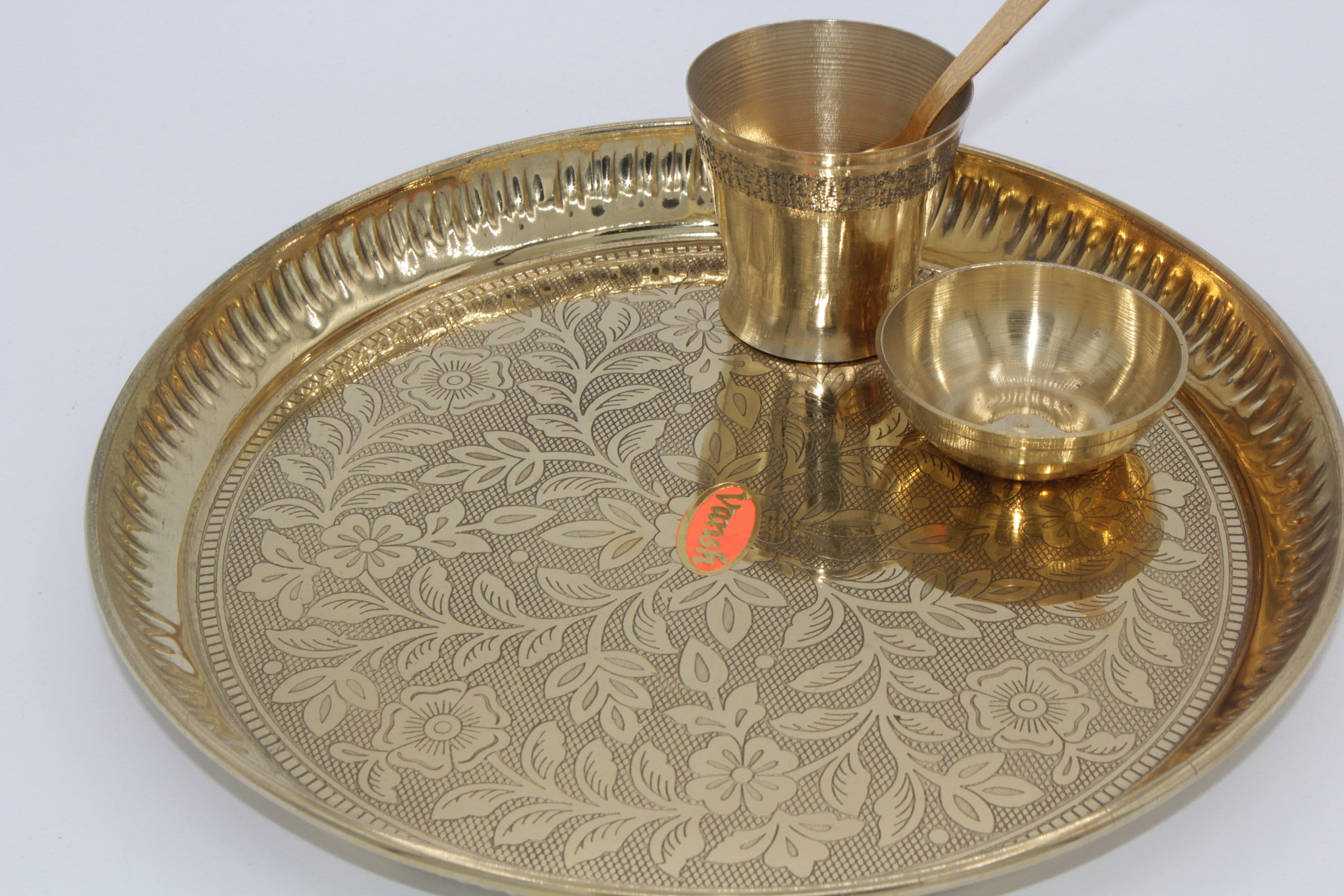 Brass 4pc Set Bhog Thali Hindu Rituals, (plate, Katori, Glass, Spoon ...