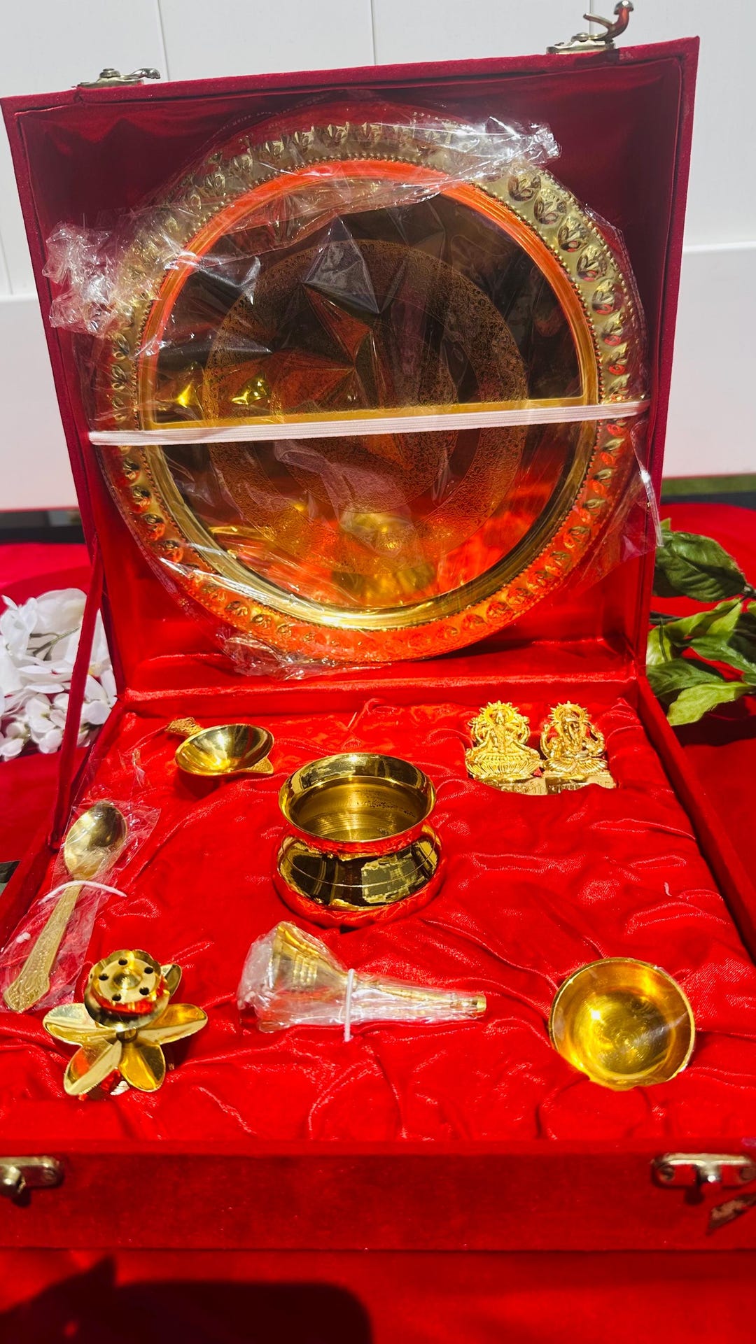 Brass Pooja Thali Set With Box , Indian Puja Kit /wedding Return Gift ...