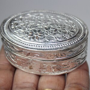 White German Silver Metal Small Box, Gift Box for Pooja, German Silver ...
