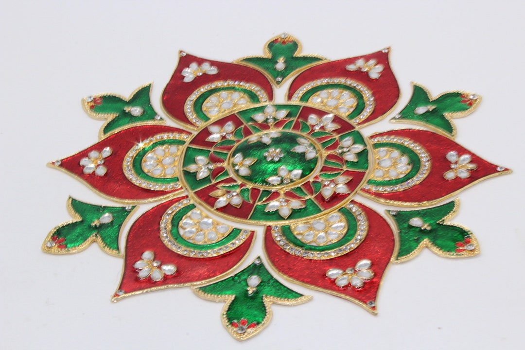 Red and Green Meenakari Work Metal Rangoli, Home Decor, Diwali Rangoli ...
