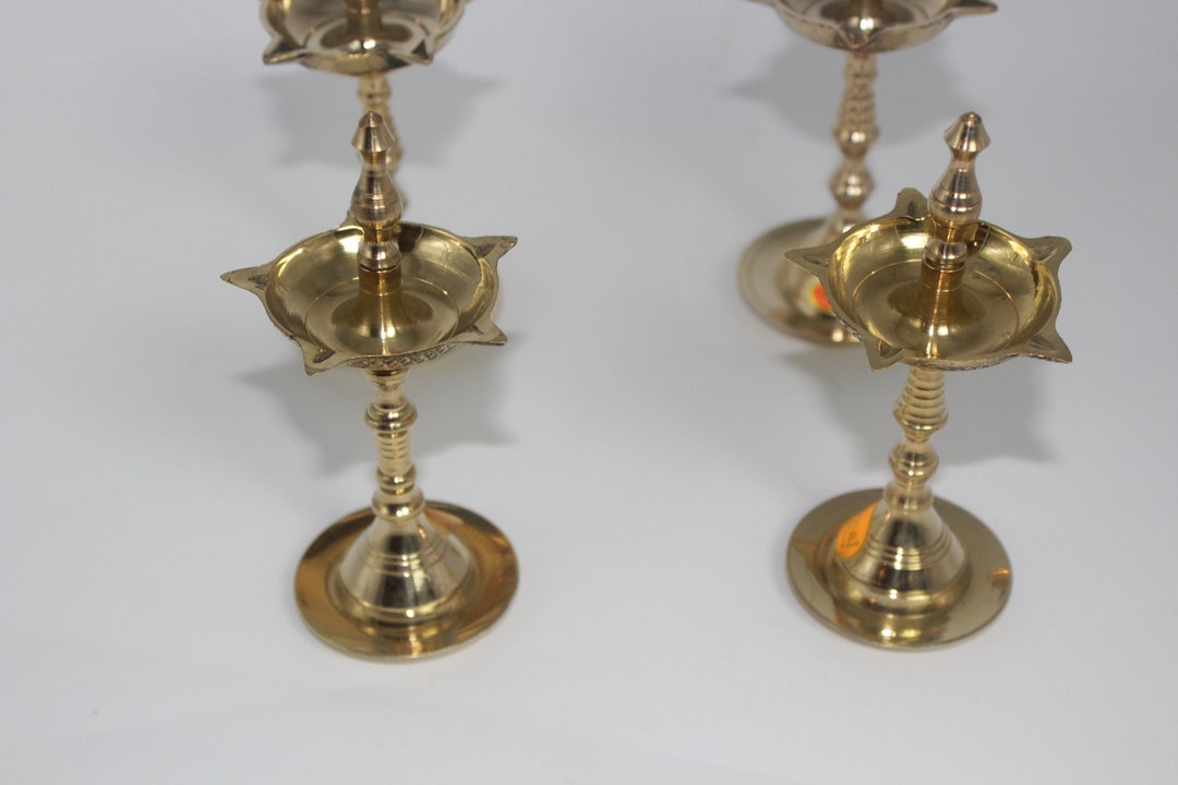 Brass Finish Oil Lamp Diya Pack of 2 Samai Deepak Lamp Kerala ...