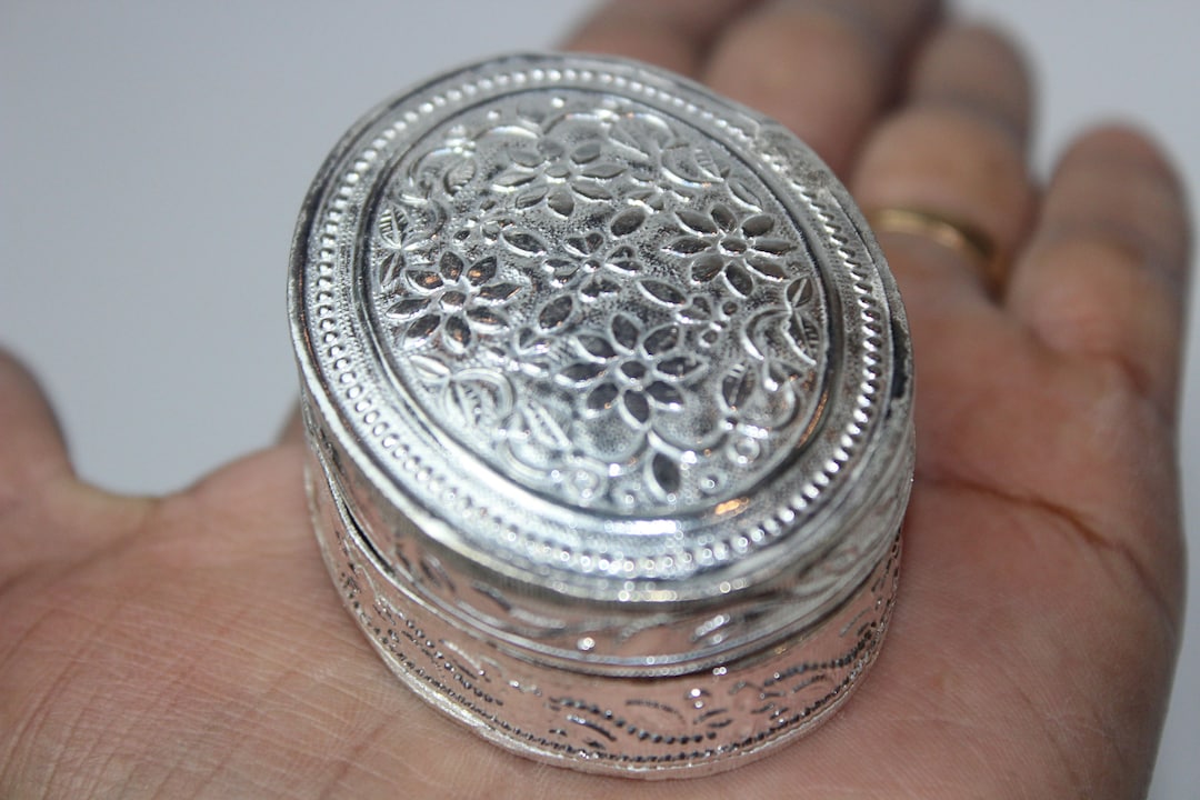 White German Silver Metal Small Box, Gift Box for Pooja, German Silver ...