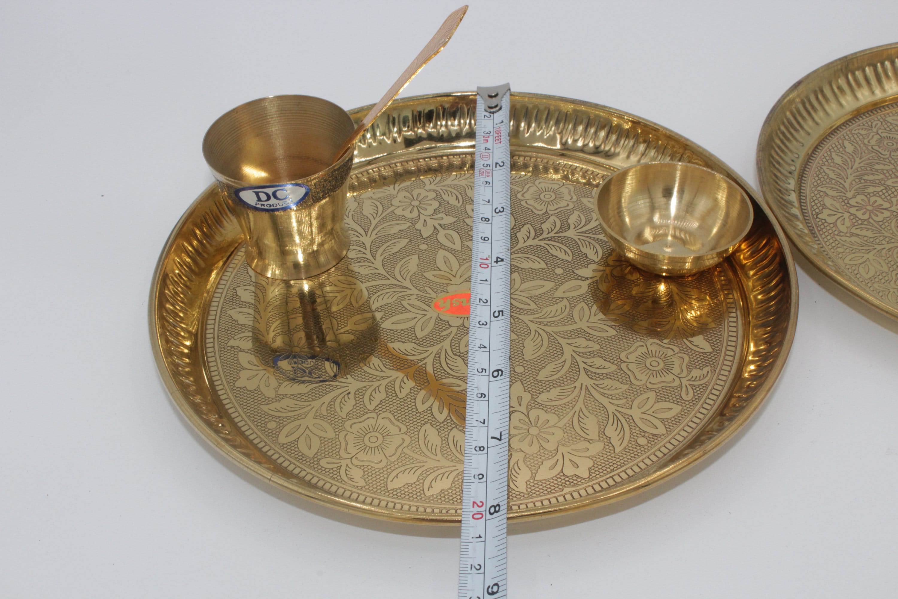 Brass 4pc Set Bhog Thali Hindu Rituals, (plate, Katori, Glass, Spoon ...