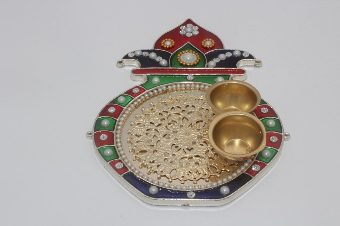 Kalash Style Acrylic Decorative Indian Pooja Aarti Thali Rakhi Platter ...