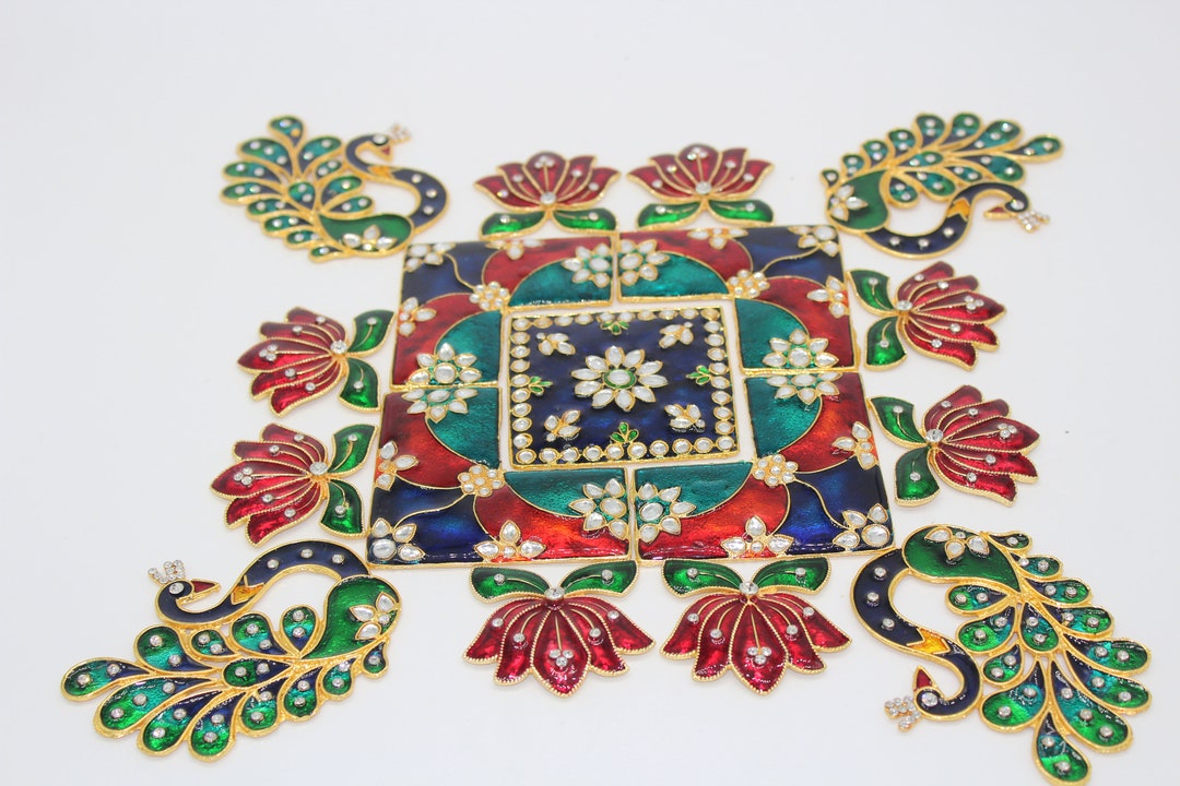 Peacock Meenakari Metal Rangoli Reusable Rangoli for Home - Etsy