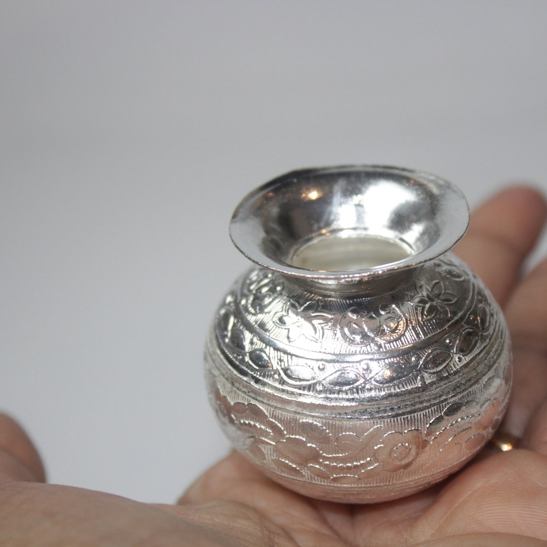 Tiny German Silver Designer Small Kalash, Pot, Unique Design Special ...