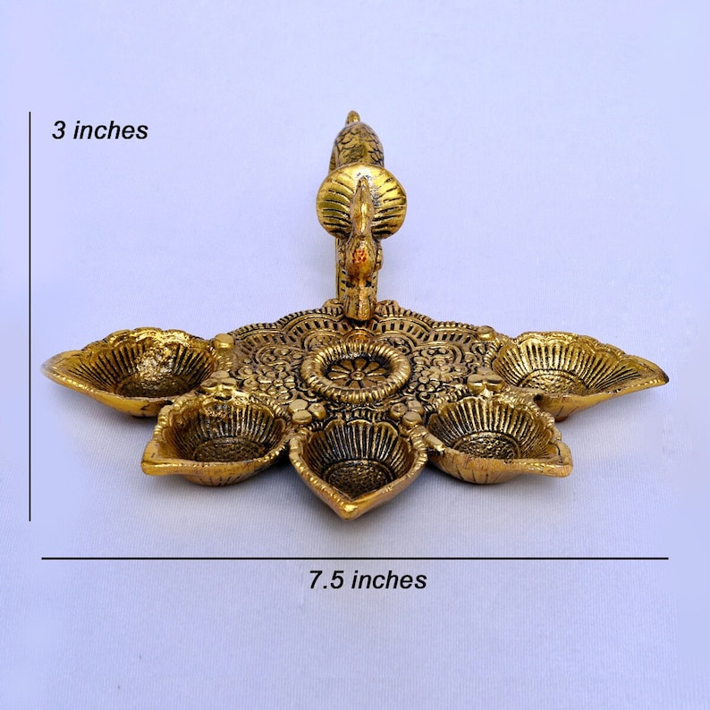 Metal Aarti Diya Pooja Oil Lamps Panchmukhi Aarti Diya With - Etsy