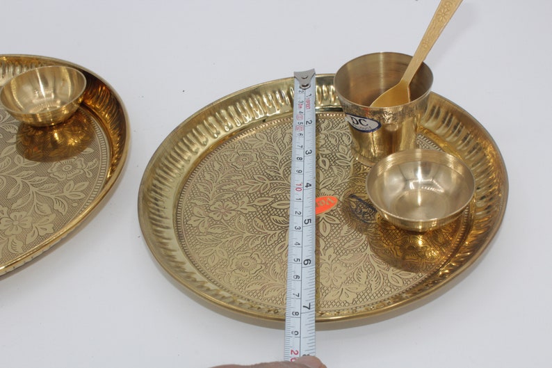 Brass 4pc Set Bhog Thali Hindu Rituals, (plate, Katori, Glass, Spoon ...