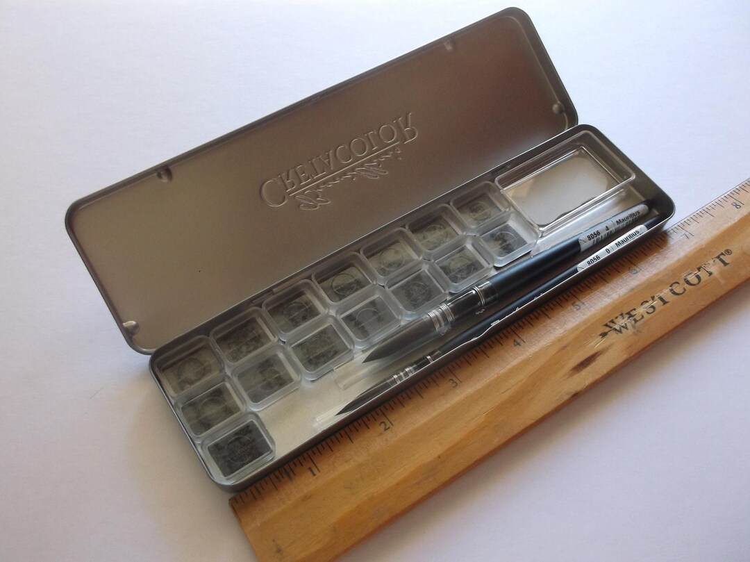 CREATACOLOR TIN Raphael Travel Watercolor Brushes and 15 Empty Clear ...
