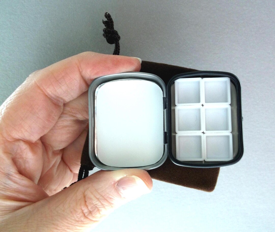 MINIATURE TIN Empty 6 White Square 0.5ml Quarter Watercolor Pans in ...