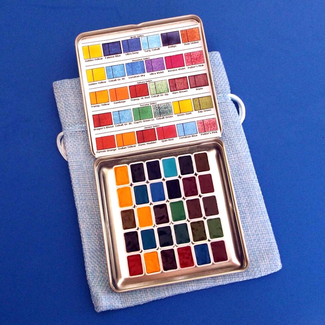 MAIMERI BLU Watercolor 30 Colors Metal Tin Set With Mini Pans of Themed ...