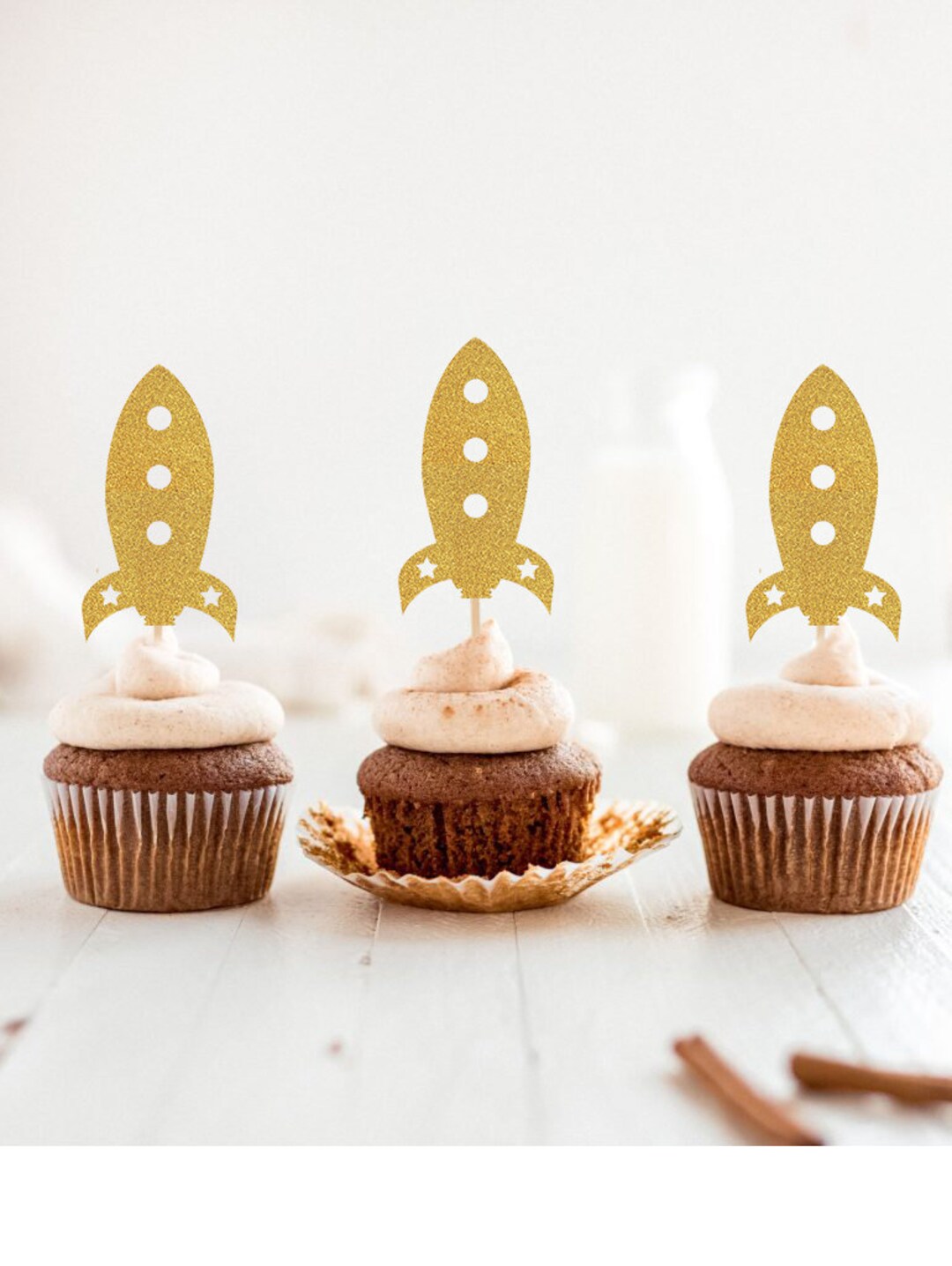 Glitter Rocket Cupcake Toppers, Space Party Decorations - Etsy