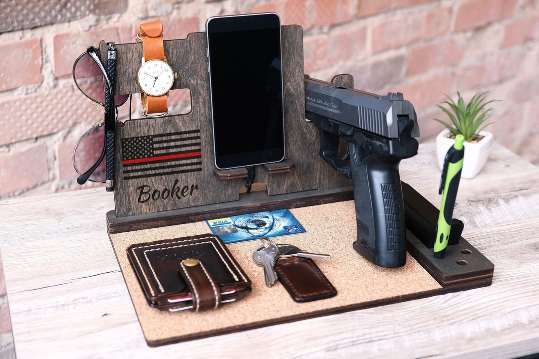 Firefighter Gift for Him, Thin Red Line Flag, Wood Stand for Gun, Fire ...