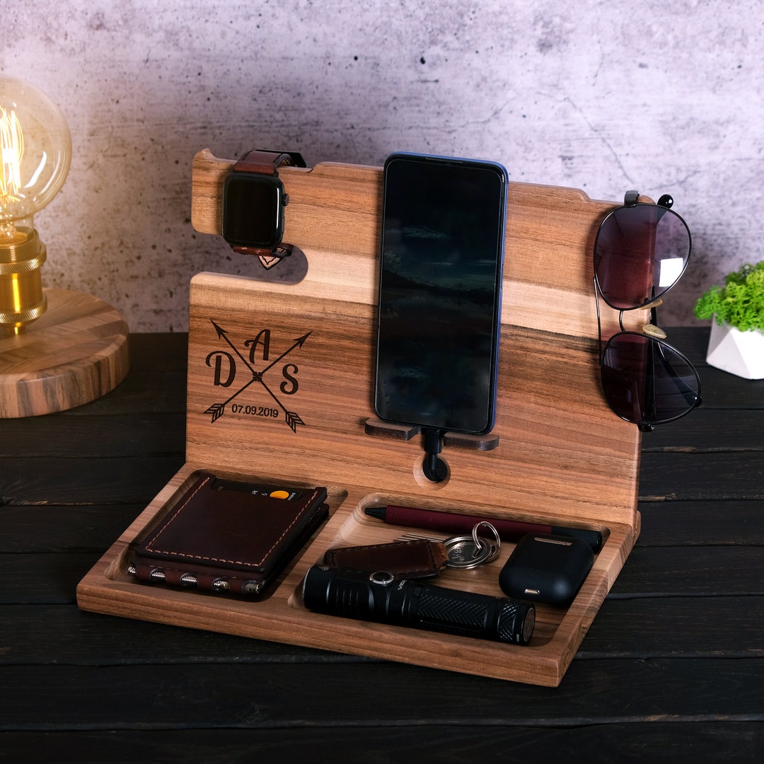 Personalized Wooden Docking Station, Desk Organizer for Devices With ...