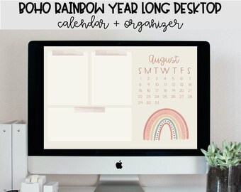 Chalkboard BoHo Rainbow Desktop Wallpaper Calendar 2021-22 | Etsy