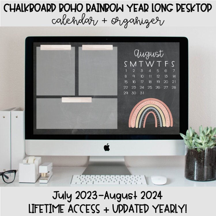 Chalkboard Boho Rainbow Desktop Wallpaper Calendar 2023-24 - Etsy
