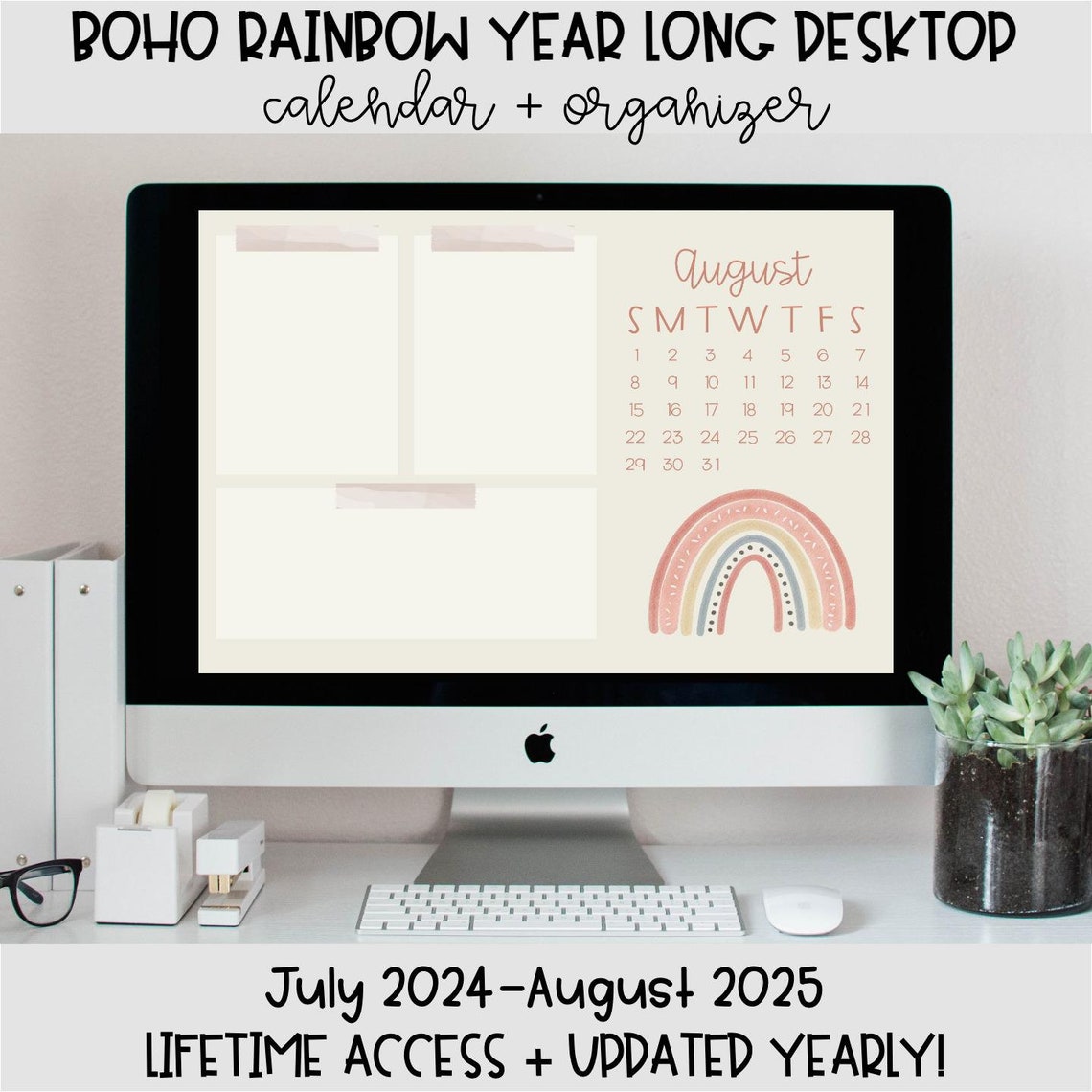 Boho Rainbow Desktop Calendar 2024-25 Calendar, Organizer, Desktop ...