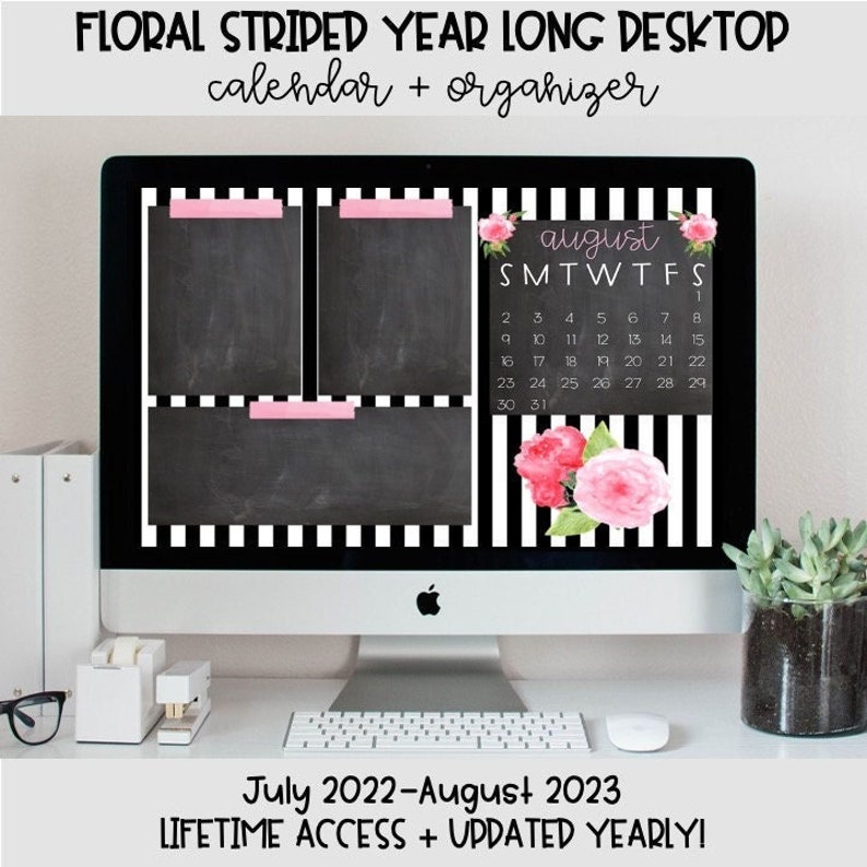 Floral Striped Desktop Wallpaper Calendar 2022-23 Calendar - Etsy