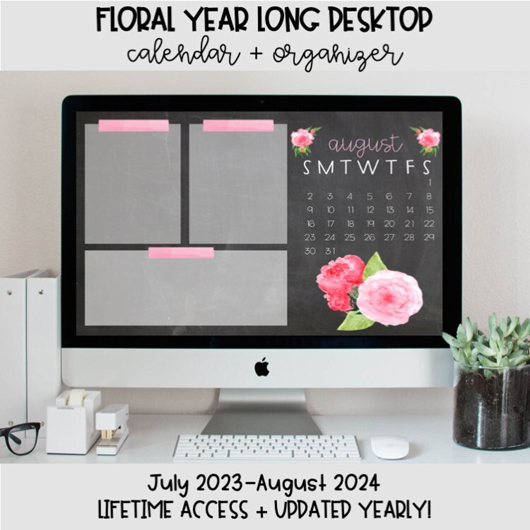 Floral Desktop Wallpaper Calendar 2023-24 Calendar, Organizer, Desktop ...