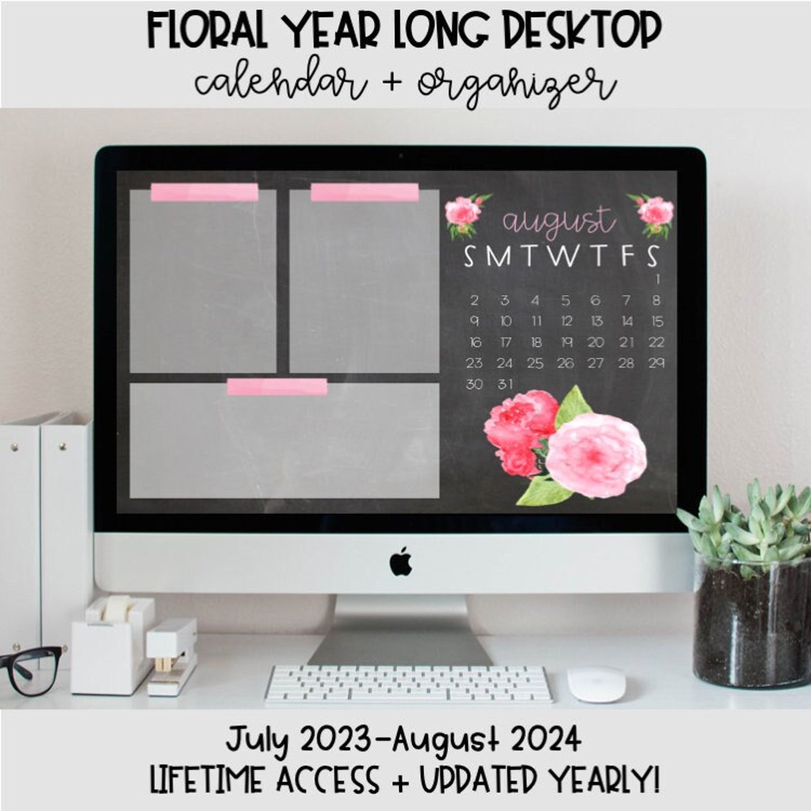 Floral Desktop Wallpaper Calendar 2023-24 Calendar, Organizer, Desktop ...