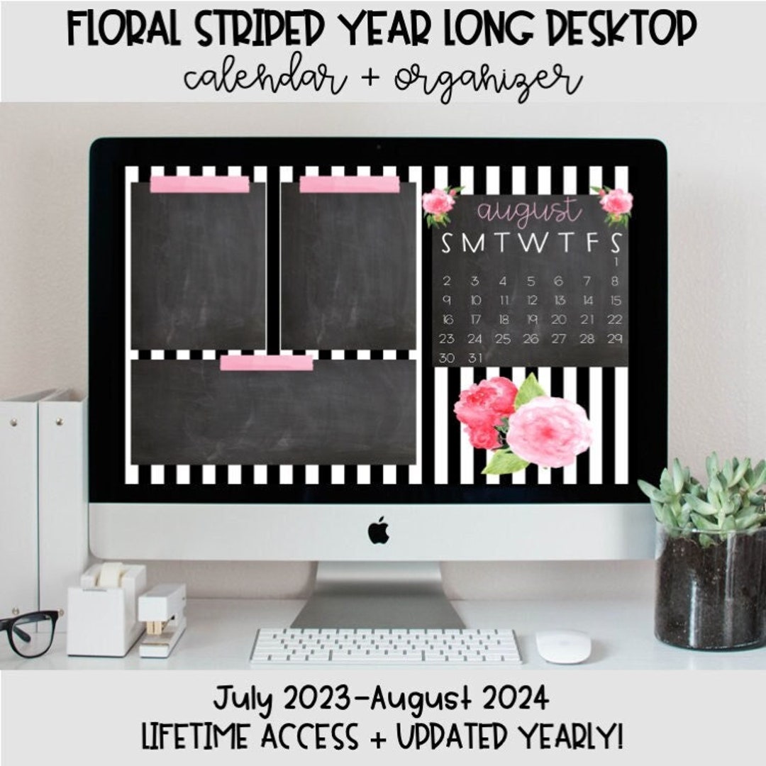 Floral Striped Desktop Wallpaper Calendar 2023-24 Calendar, Organizer ...