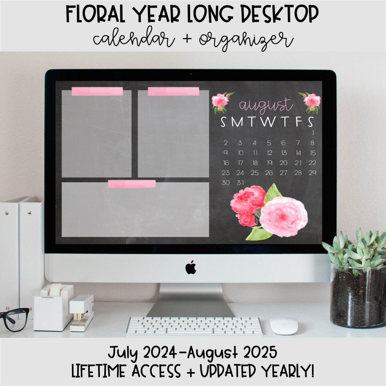 Floral Desktop Wallpaper Calendar | 2024-25 Calendar, Organizer ...