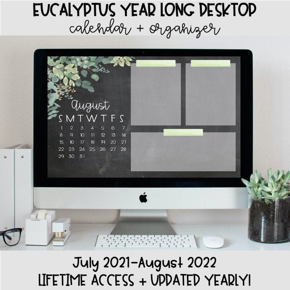 Eucalyptus Desktop Wallpaper Calendar 2021-22 Calendar - Etsy
