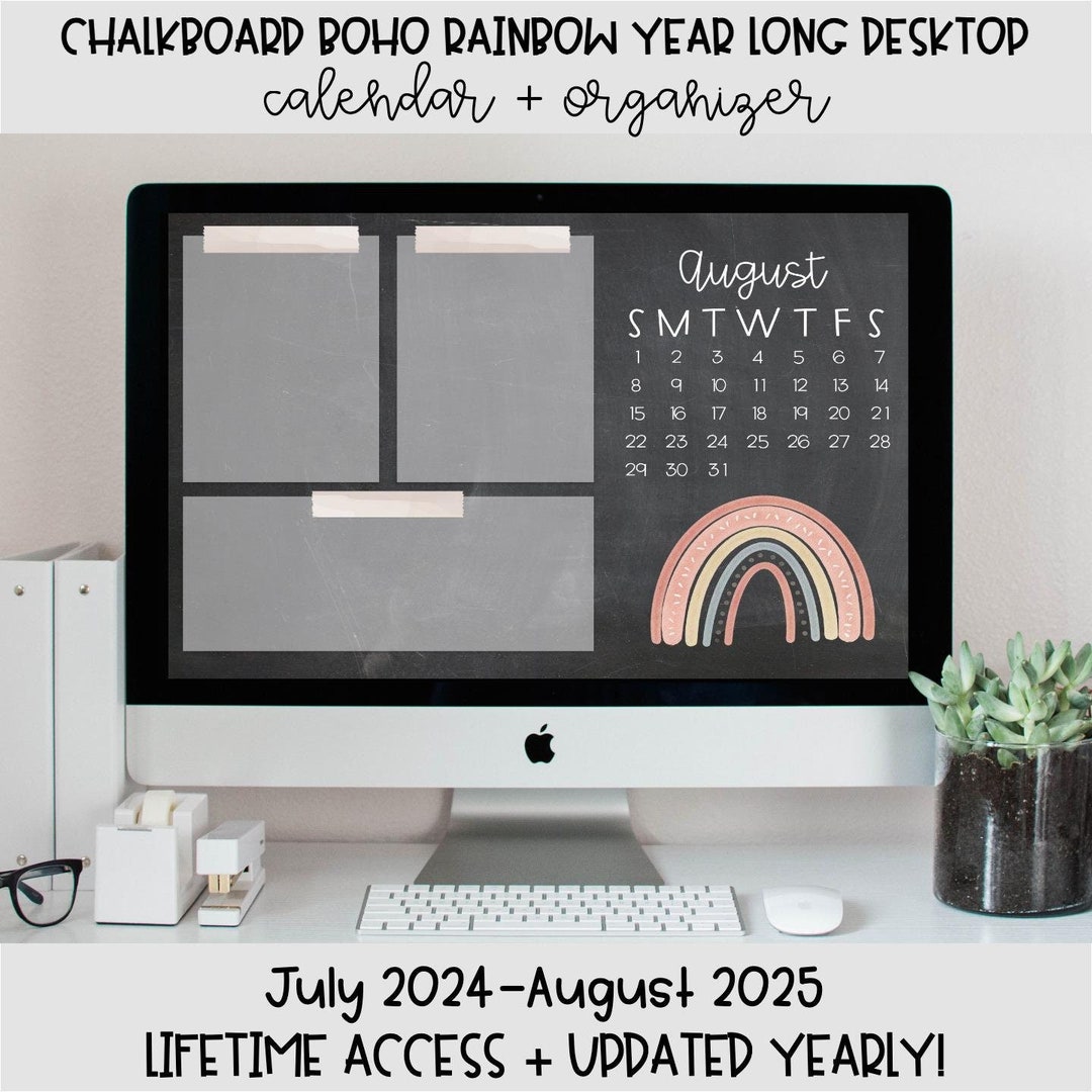 Chalkboard Boho Rainbow Desktop Wallpaper Calendar | 2024-25 Calendar ...