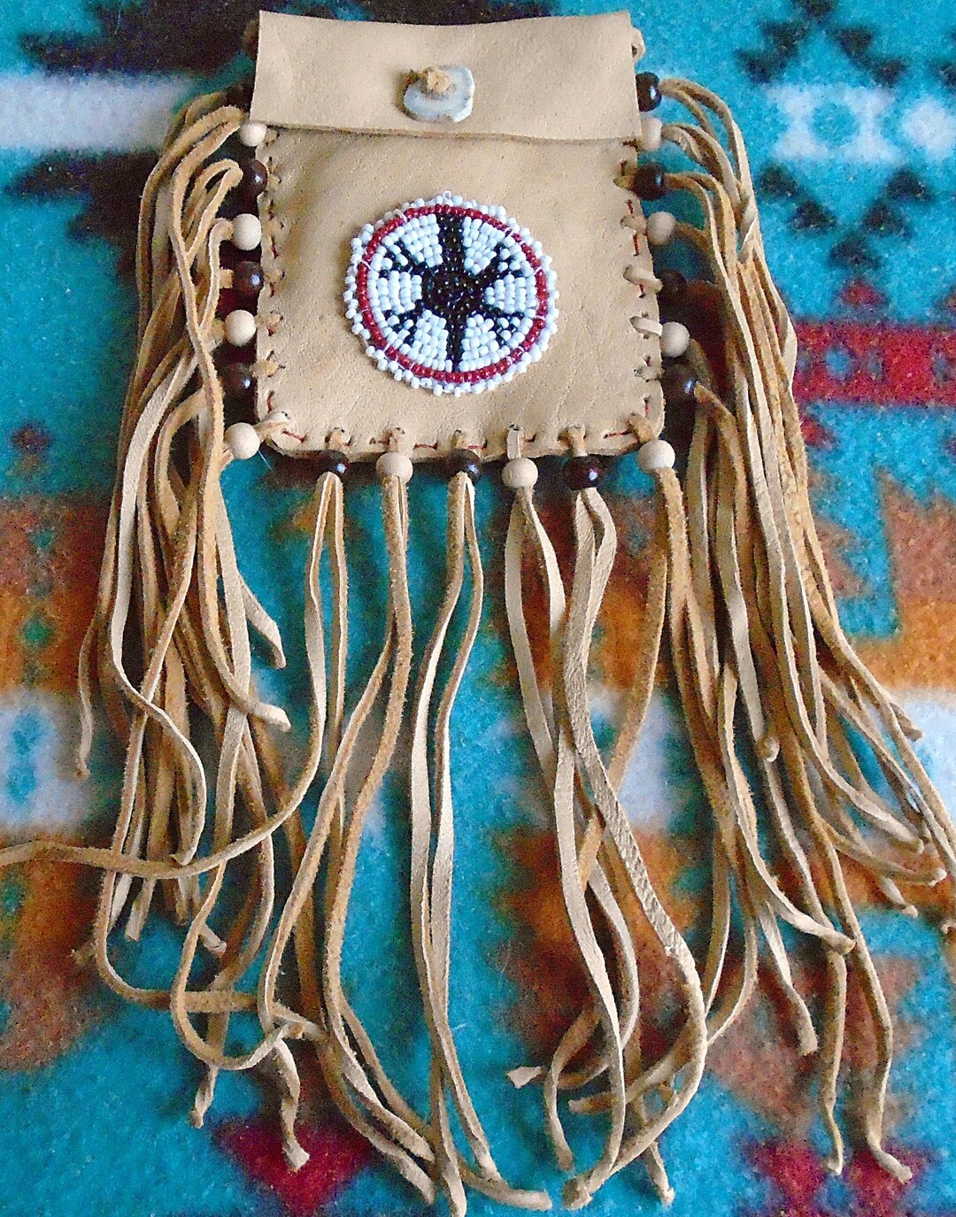 Native American Beige Colored Deerskin Leather Medicine Bag W/ Beaded ...