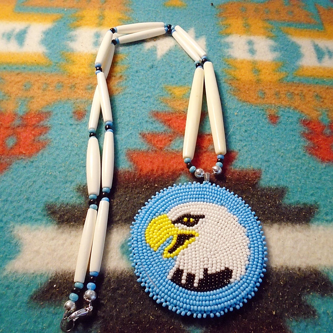 Native American Beaded Eagle Head Medallion Necklace - Etsy