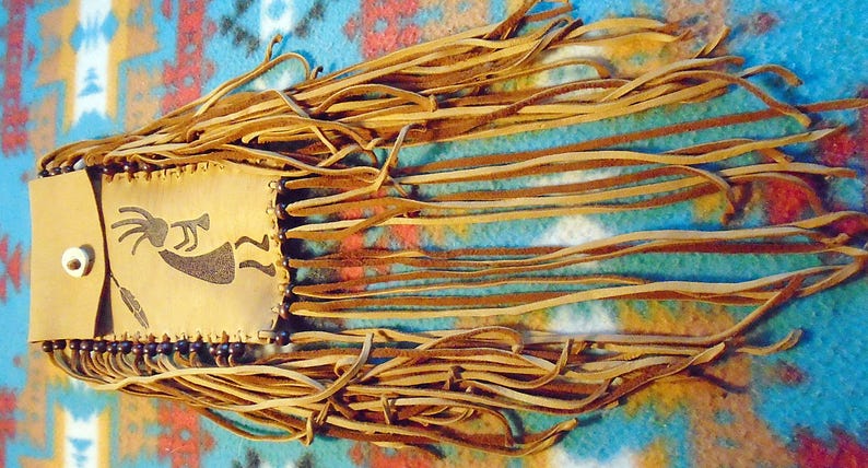 Native American Light Brown Deerskin Leather Tobacco Bag W/ Burned ...
