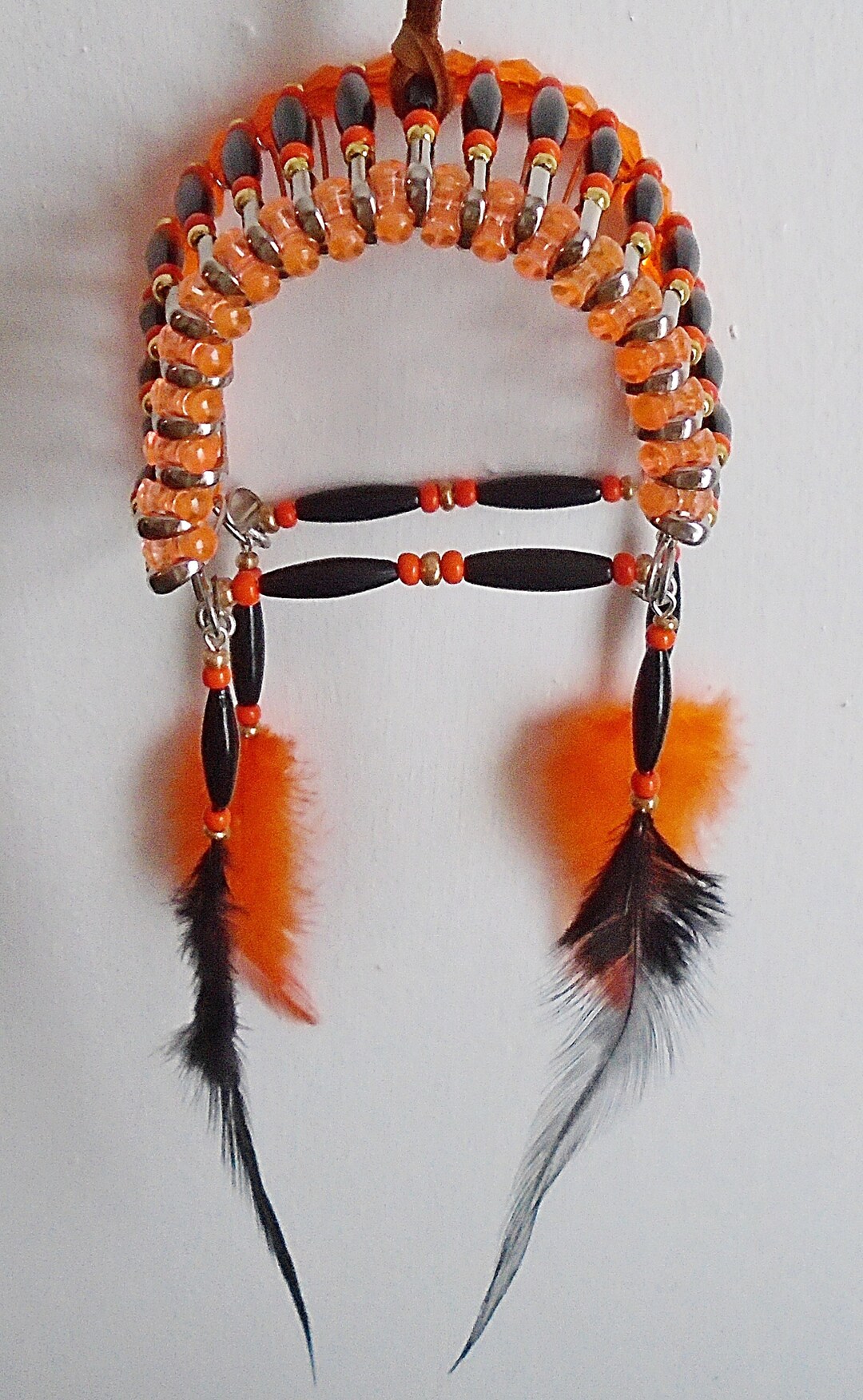 Native American Orange & Black Safety Pin Headdress Wall Hanging - Etsy