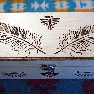 Native American Wooden Feather Box W/ Burned Feathers & Thunderbird - Etsy