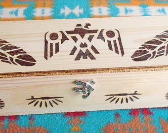 Native American Wooden Feather Box W/ Burned 4 Directions & Bison - Etsy