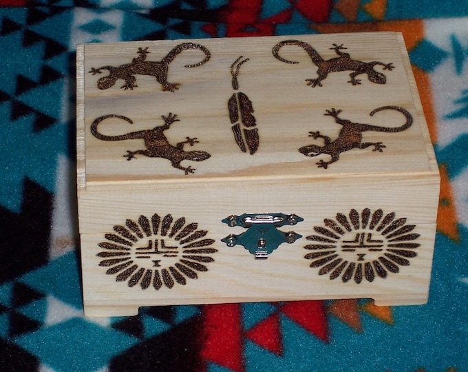 Native American Authentic Jewelry Box Wood W/ Burned Geckos - Etsy