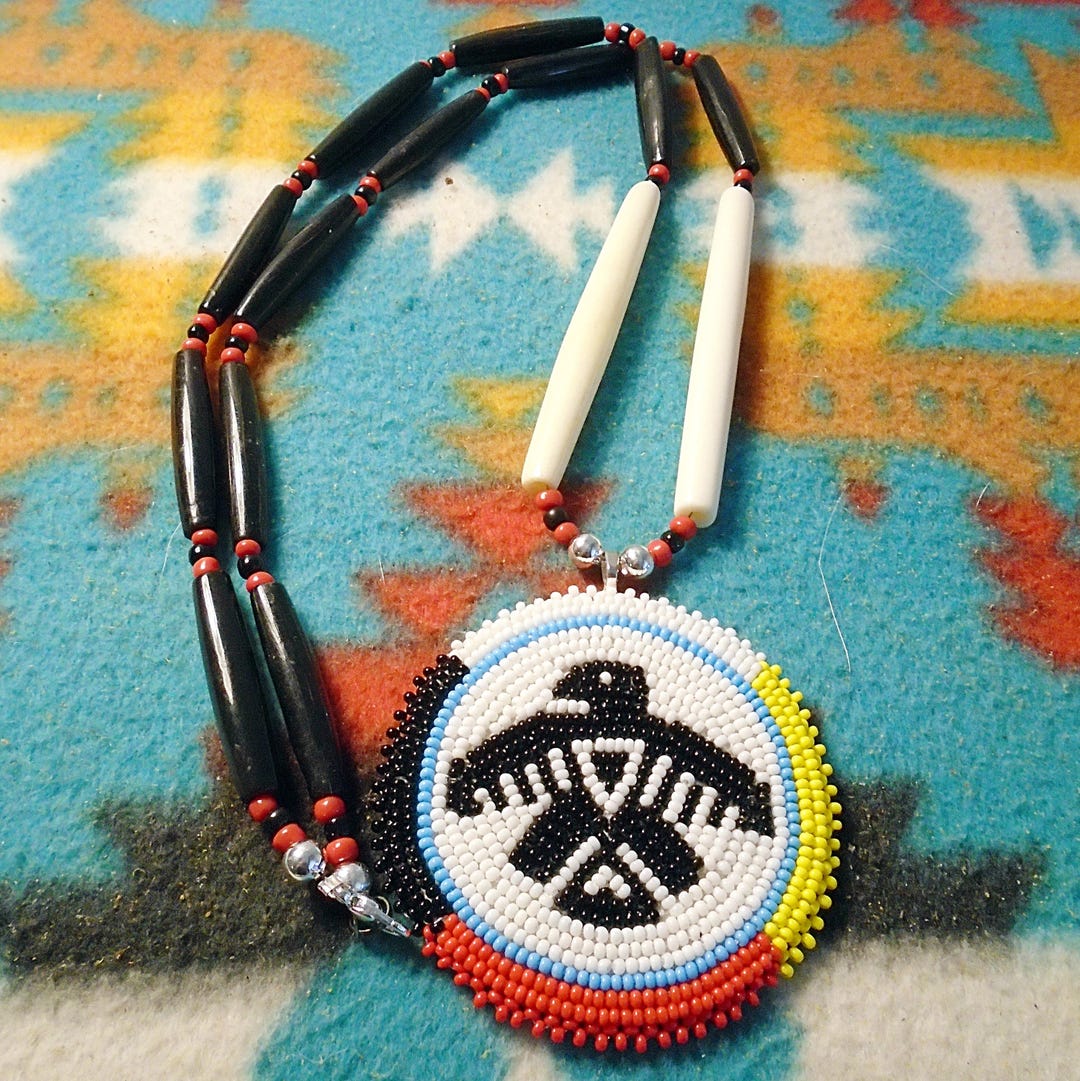 Native American Beaded Thunderbird Medicine Wheel Necklace - Etsy