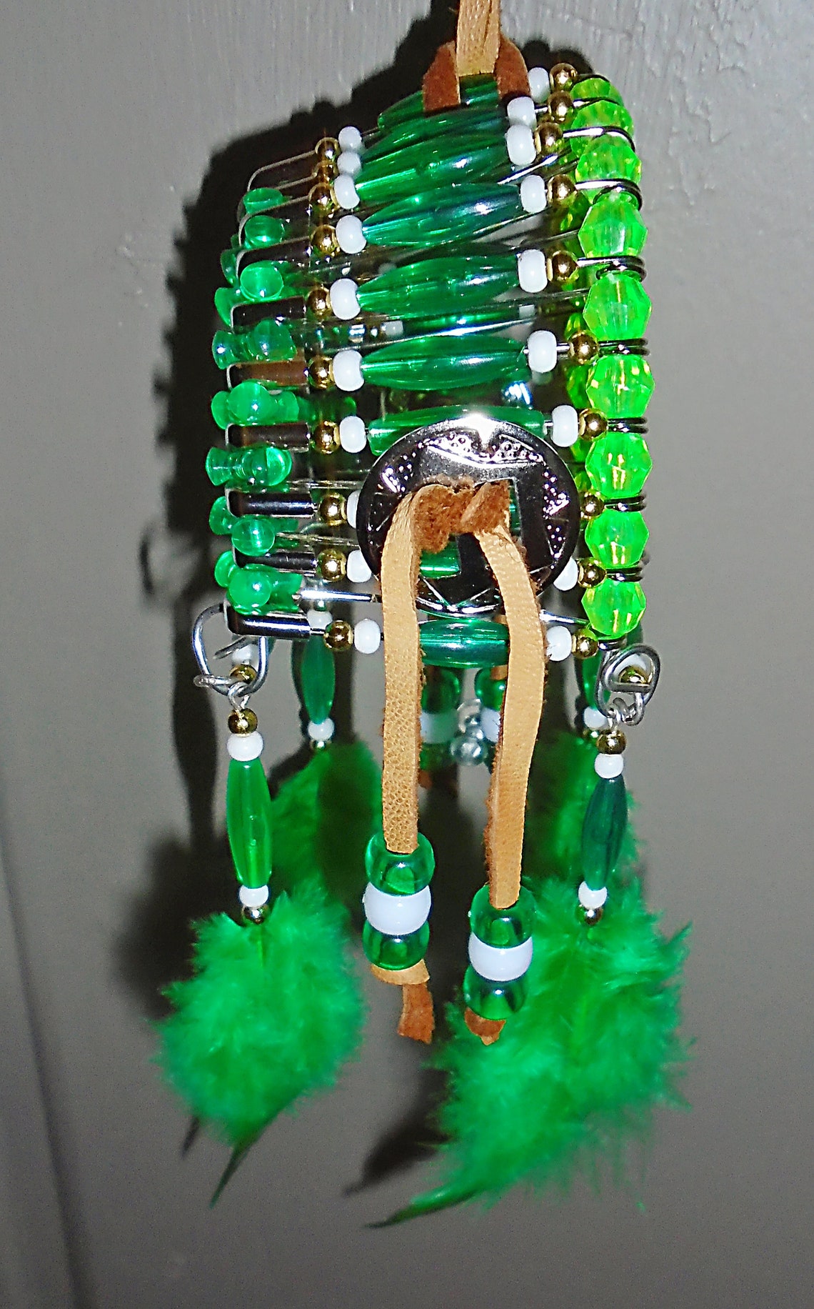 Native American Green & White Safety Pin Headdress Wall Hanging - Etsy