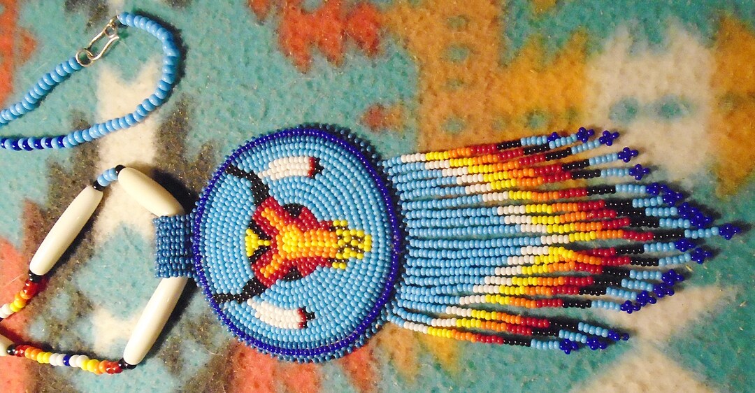 Native American Beaded Medallion Bison Head Necklace - Etsy