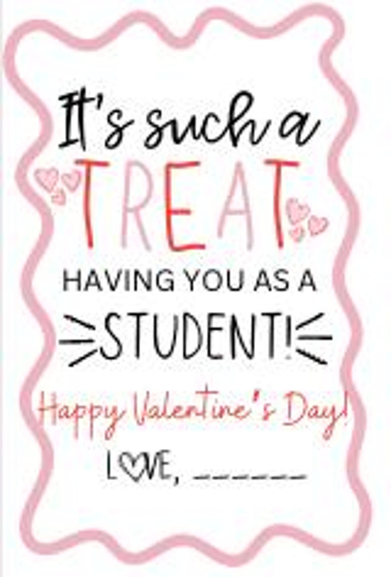 Valentine Student {from Teacher} Tag - Etsy